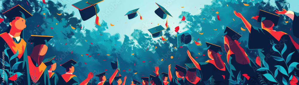 A group of people are celebrating their graduation with their caps and ...