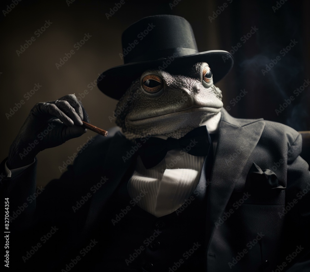 Dapper frog in a suit and top hat smoking a cigar. AI. Stock ...