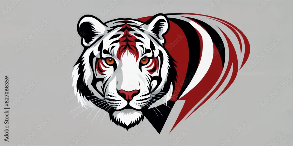 Red and black color scheme of a white tiger, sports team logo. Stock ...