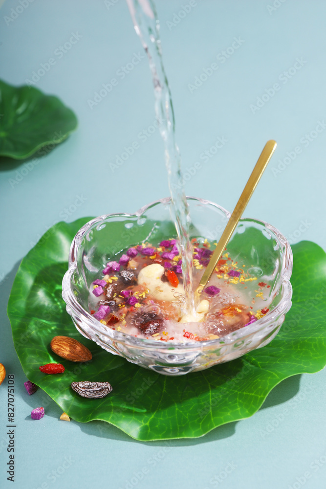 Nutritious breakfast made of dried lotus root powder and whole grains ...