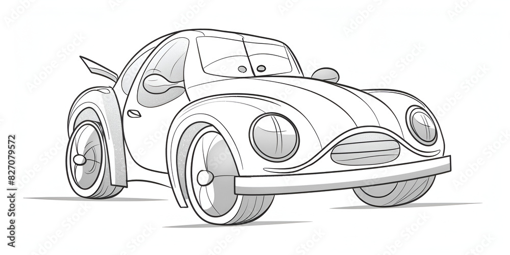 Cartoon Car - Classic Beetle | Vintage Vehicle Drawing in Line Art ...