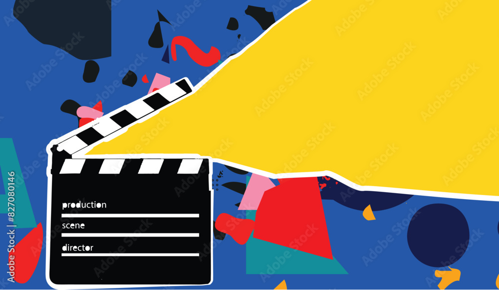 Movie and film poster design template background with clapperboard ...