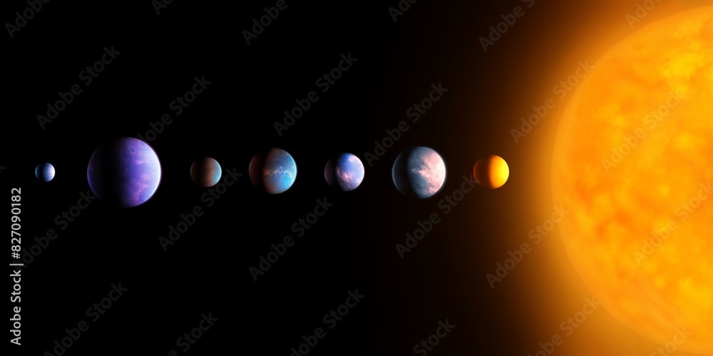 Extrasolar system with a star and exoplanets. Planets of different ...