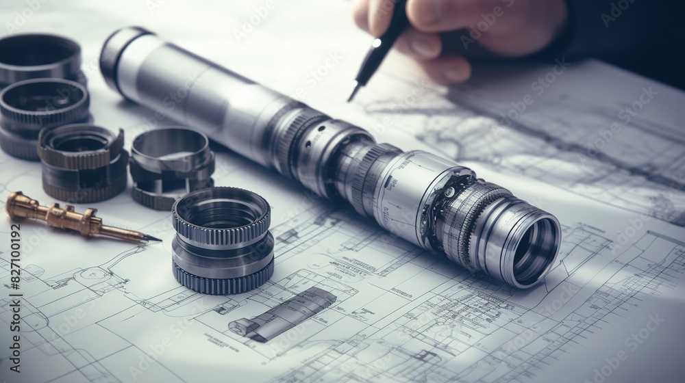 Engineer technician designing drawings mechanical parts engineering ...