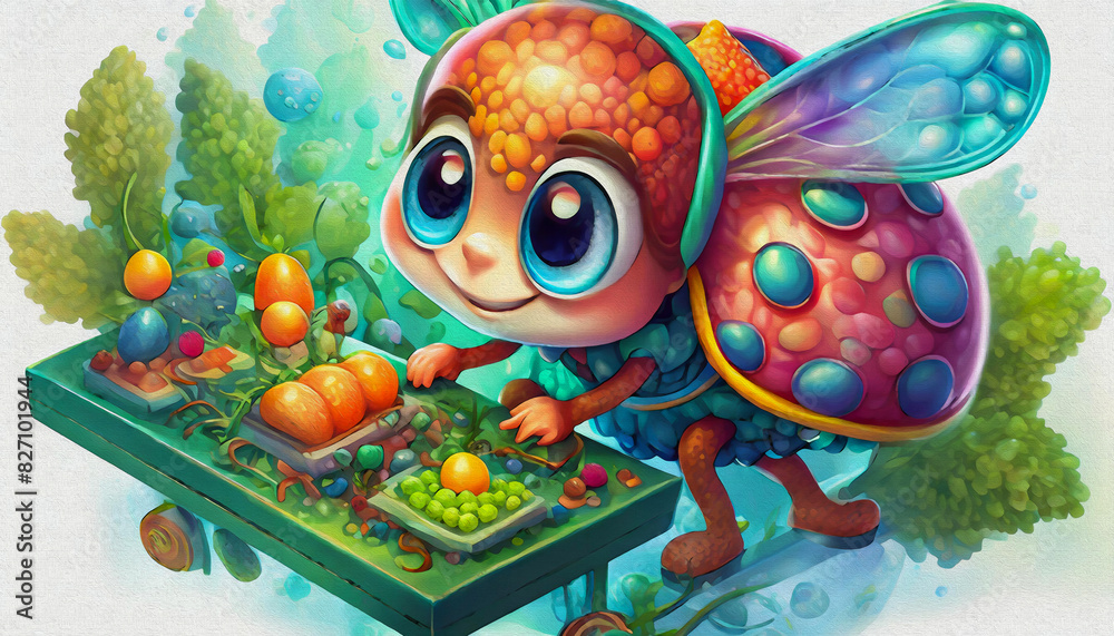 oil painting style CARTOON CHARACTER cute lady bug Inventor Works on a ...