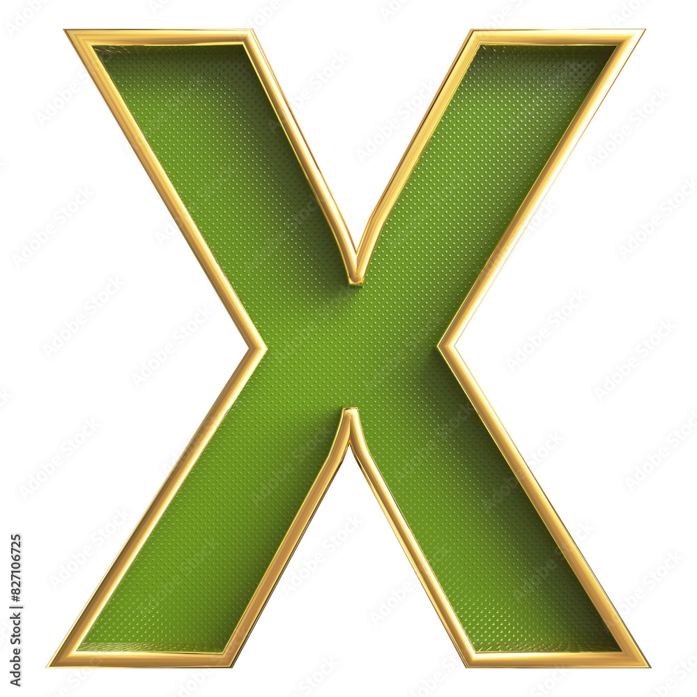 Letter X uppercase . 3D render green letter with golden outline Stock ...