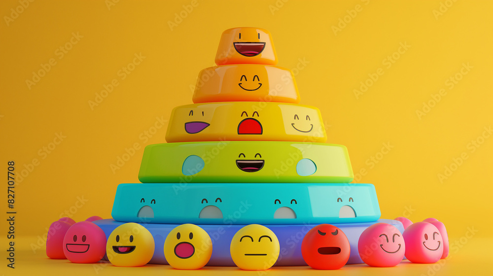 A 3D pyramid visualization with emotions like satisfied and frustrated ...