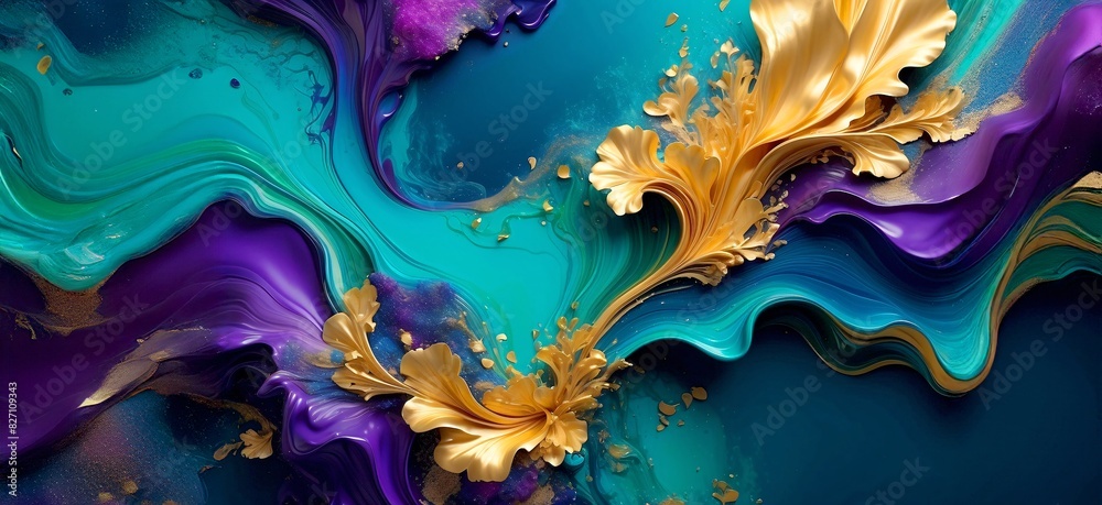 Multi color and Gold Abstract Painting on a Luxurious Marble Acrylic ...