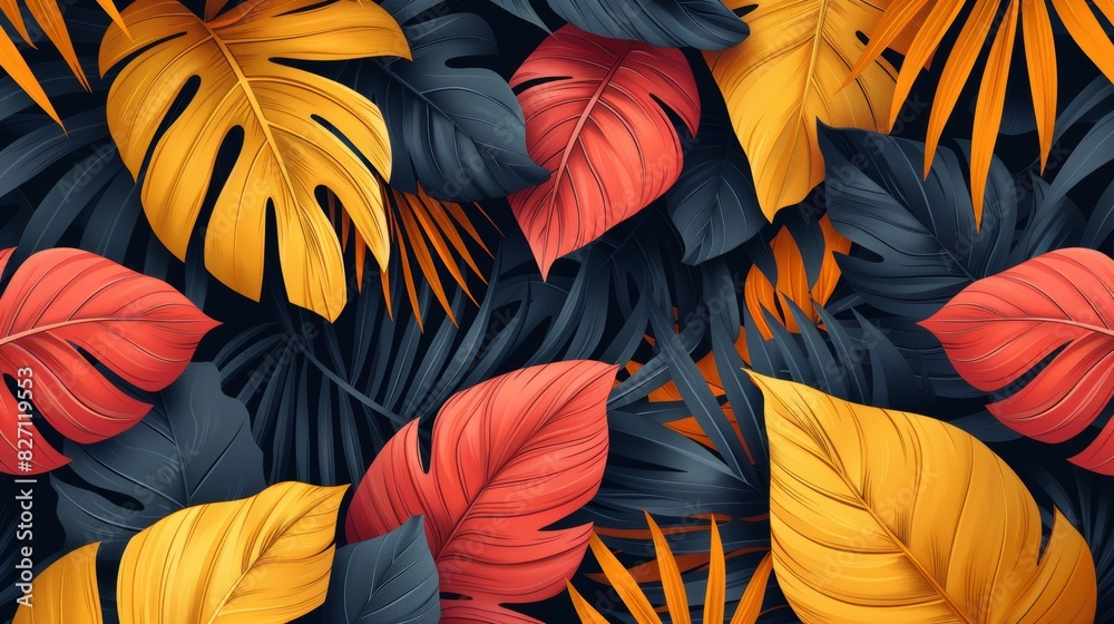 Seamless tropical nature pattern with colorful freehand doodles. Modern ...