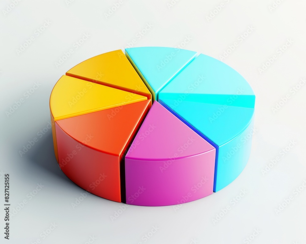 3D pie chart, vibrant colors with realistic shadows and depth, dynamic ...
