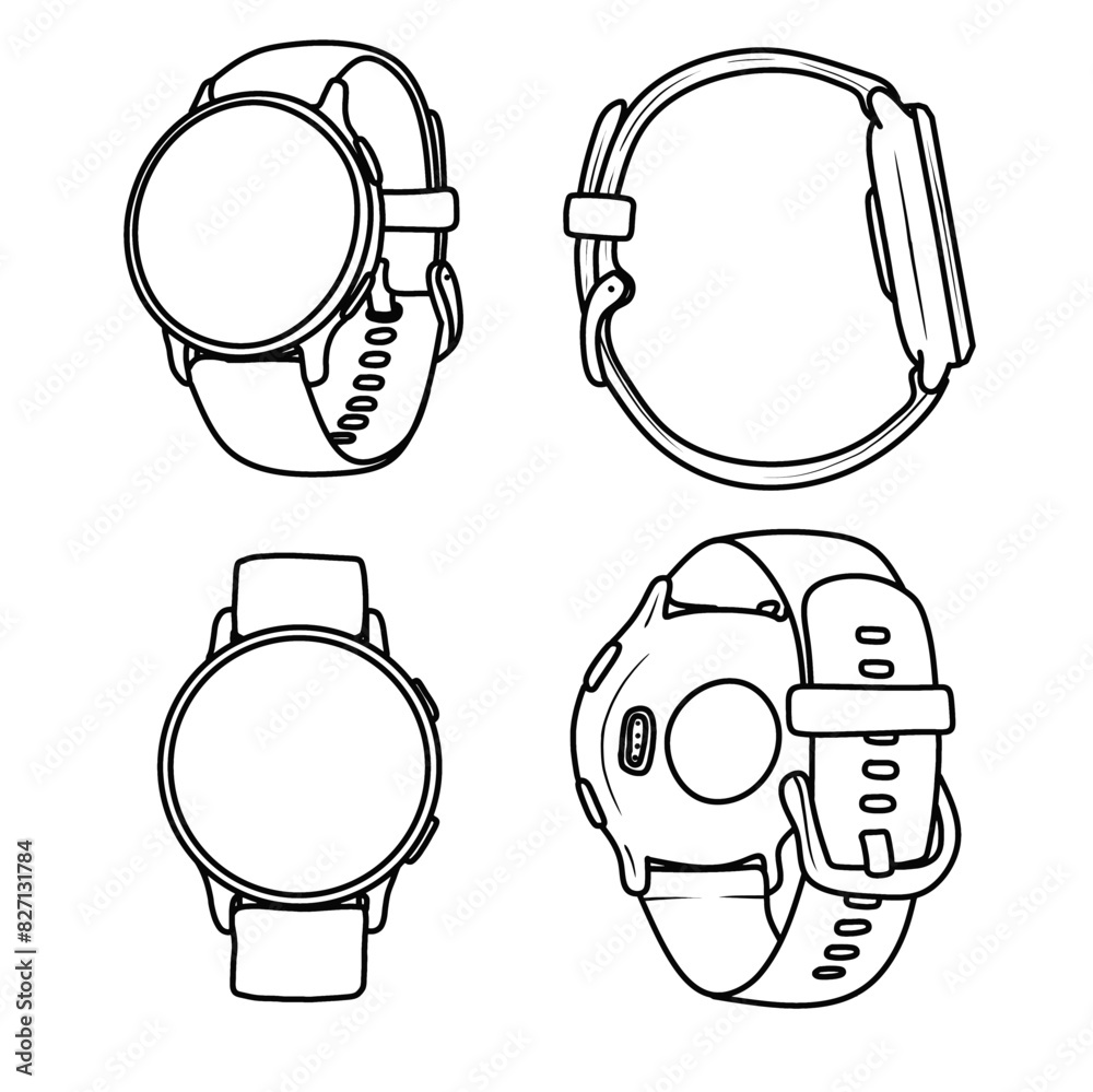 Vector illustration of women smartwatch round display hand drawn sketch ...
