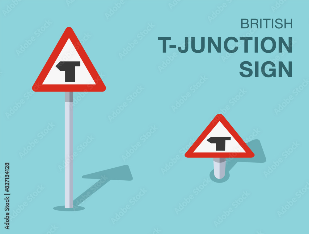 Traffic regulation rules. Isolated British "T-junction" road sign ...