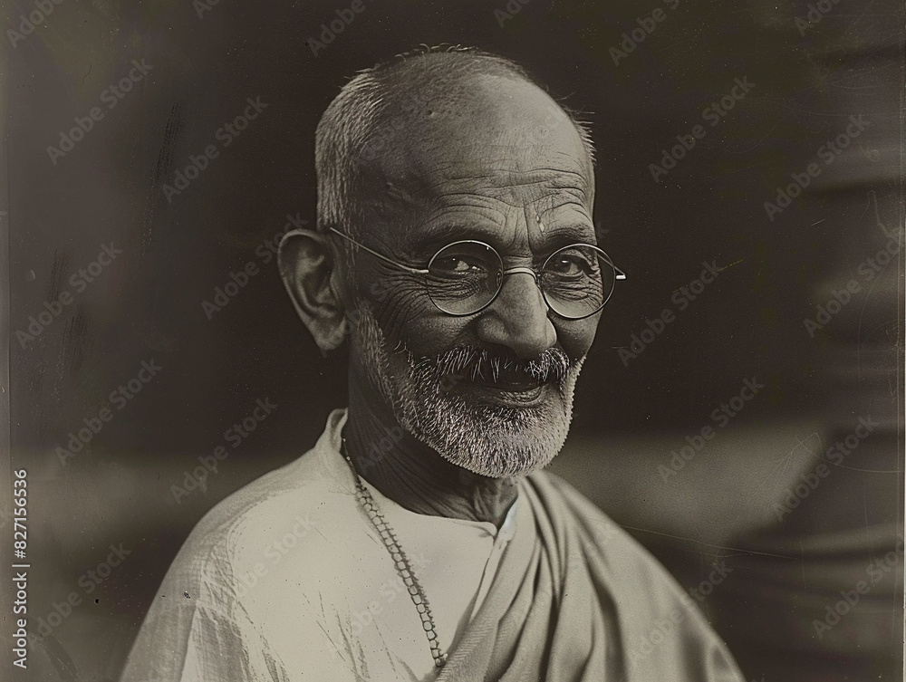 Mahatma Gandhi stands in traditional Indian attire, leading his country ...