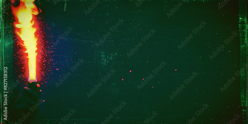 A VHS vhs screen grab of green background with yellow, red and blue ...