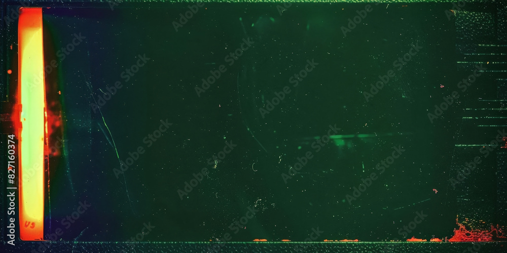 A VHS vhs screen grab of green background with yellow, red and blue ...