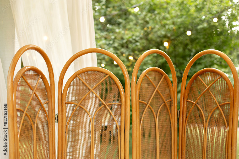 Rattan folding screen divider. Folding straw dressing screen. Interior ...