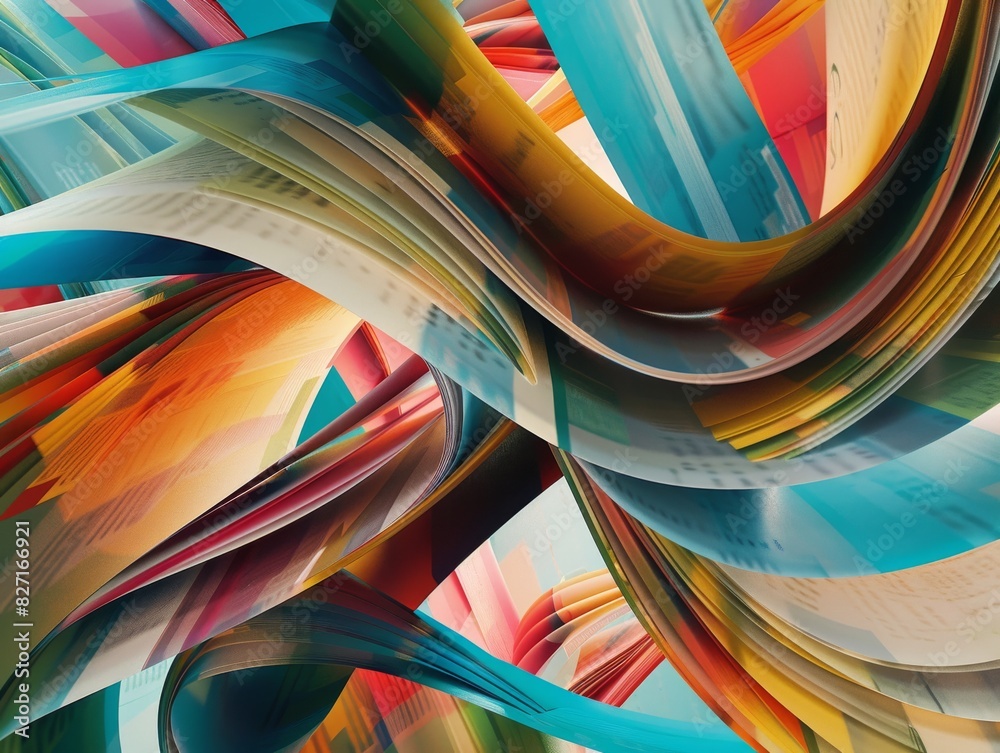 Design a digital artwork with a dynamic 3D rendering of fluttering book ...