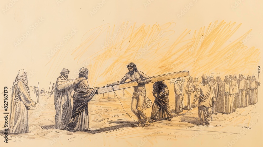Biblical Illustration of Simon of Cyrene Helping Jesus Carry the Cross ...