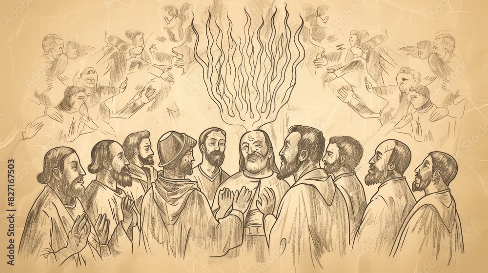 Biblical Illustration of Holy Spirit Baptism at Pentecost, Tongues of ...