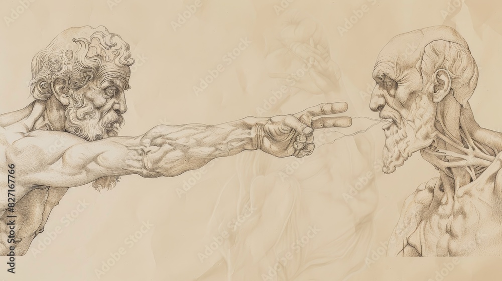 Biblical Illustration of Creation of Adam in Garden of Eden, God ...