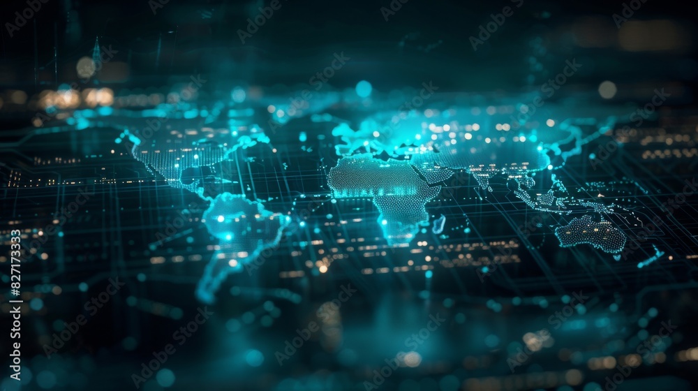 Digital World Map Hightech world map with glowing lines and nodes Stock ...