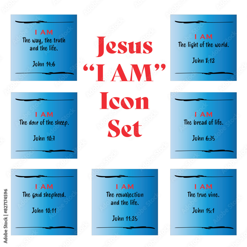 Jesus' I AM posted note blue icon set statements in gospel of John in ...