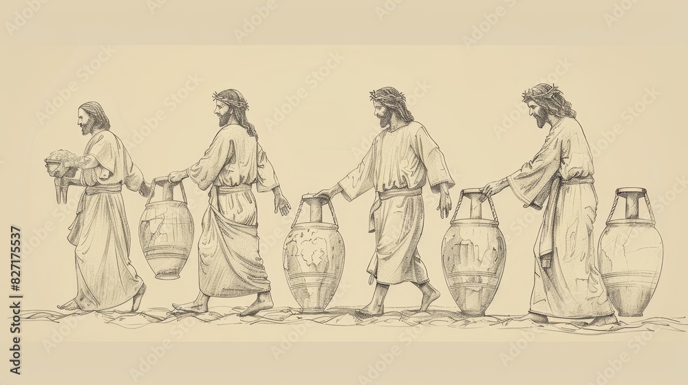 Biblical Illustration of Jesus at Wedding at Cana, Turning Water into ...