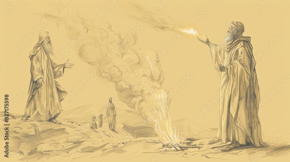 Biblical Illustration of Elijah Confronting Prophets of Baal on Mount ...