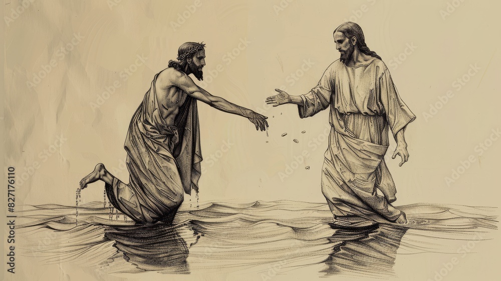 Biblical Illustration of Jesus and Peter Walking on Water, Peter ...