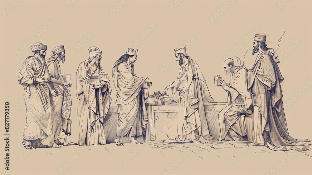 ภาพประกอบสต็อก Biblical Illustration of Queen of Sheba Visiting Solomon ...