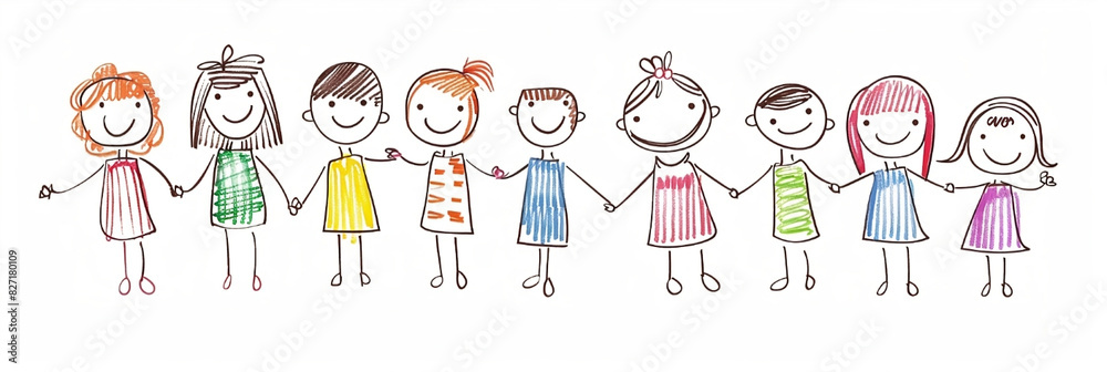 Hand drawn humans cute children's drawing with simple lines on white ...