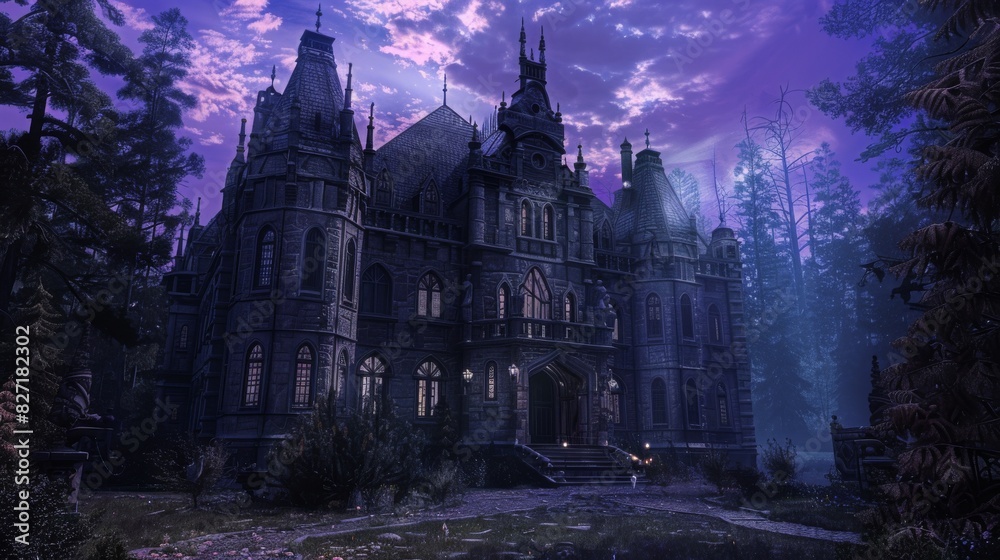 Gothic mansion with a futuristic lab hidden inside, Mysterious, 3D ...