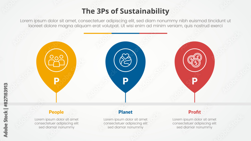 3P or 3Ps sustainability framework infographic concept for slide ...