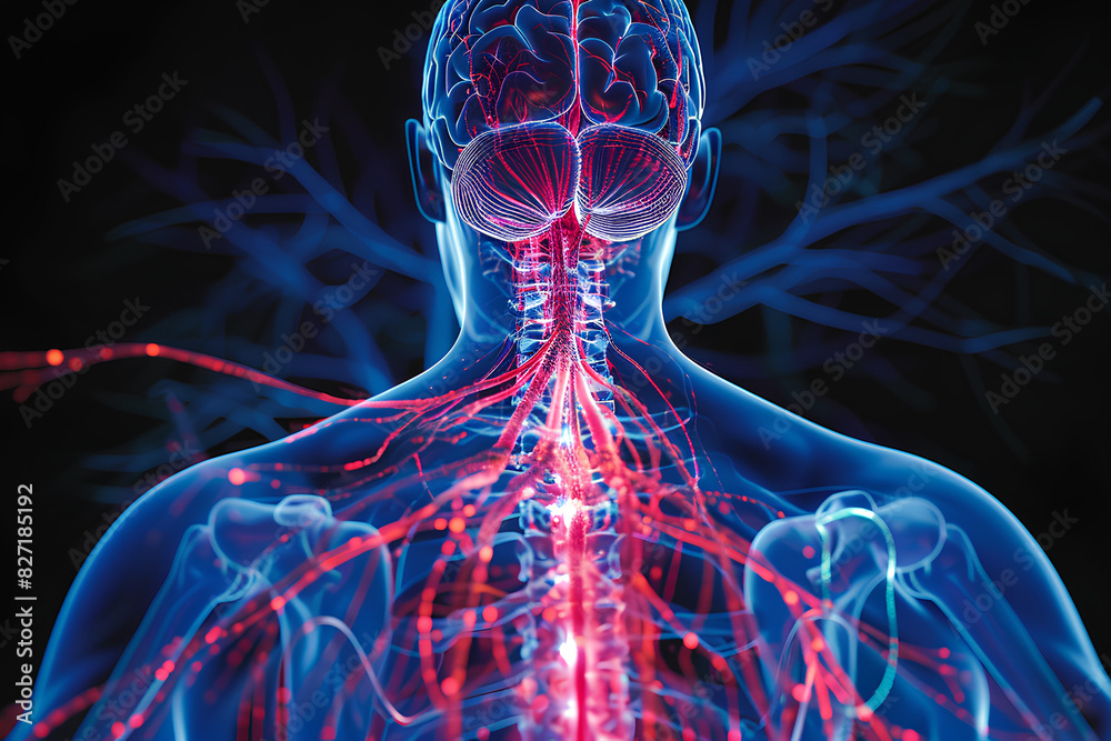 Nervous system, human, nerve cells, neon, vector, 3d rendering Stock ...