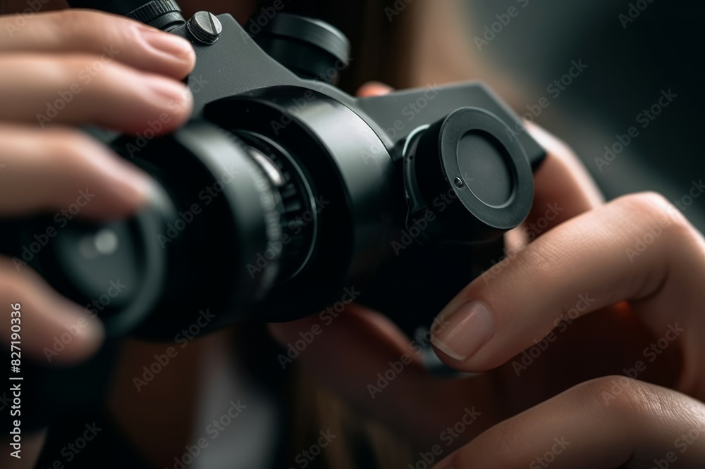 Microscope Ocular Adjustment, a Close Up Female scientist's hand ...
