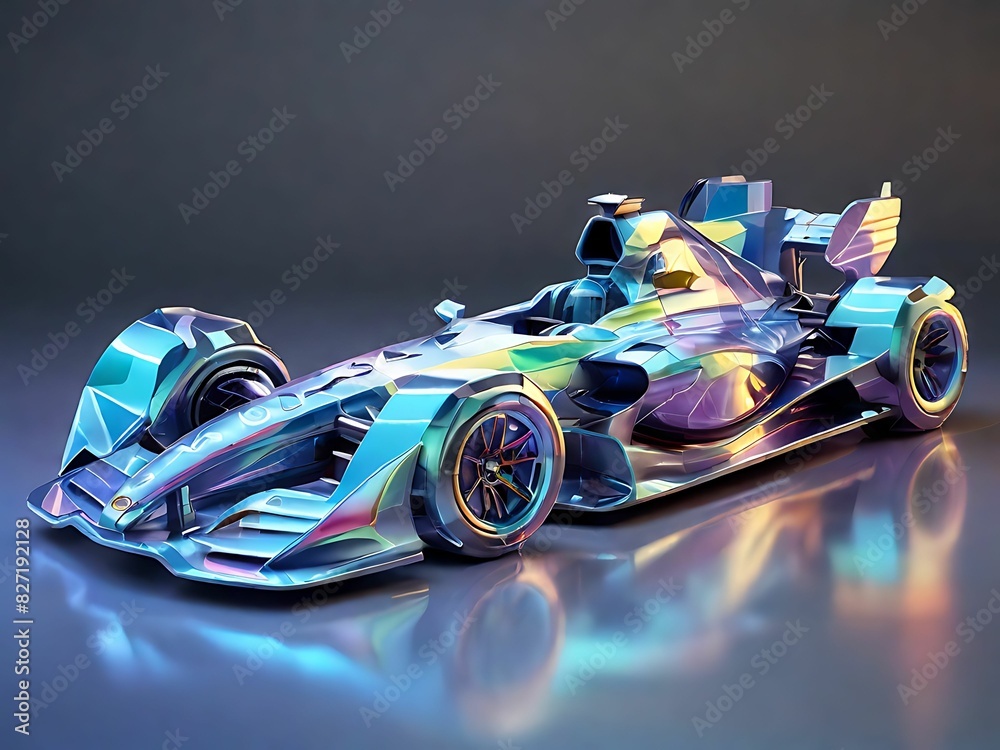 Sculpt a holographic representation of a Formula 1 car, abstracted into ...