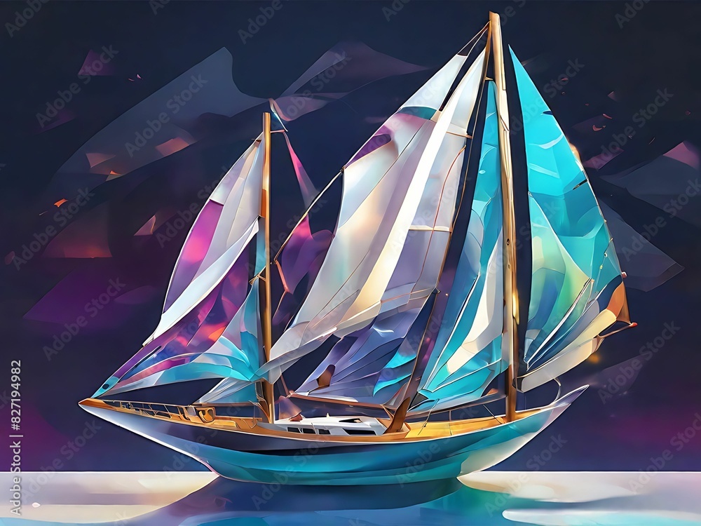 Create a holographic representation of the sails of a racing yacht ...