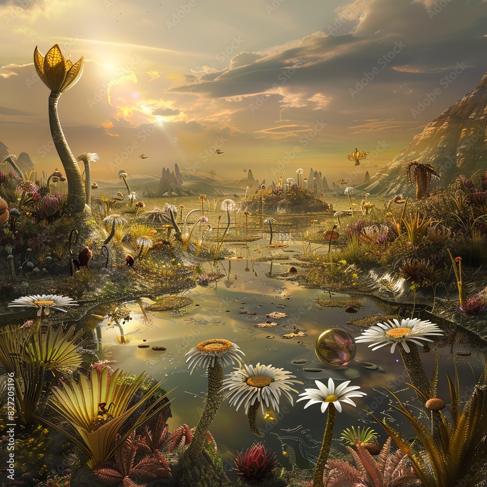 Artistic rendering of life on exotic alien planets, depicting imagined ...