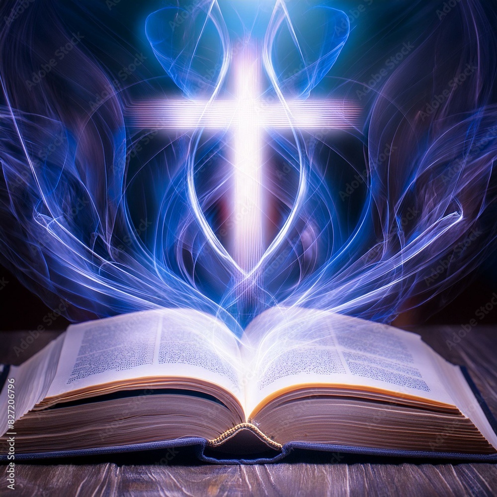 Christian Cross with Bible - Symbol of Christianity - Enlightening by Reading the Bible - Book ...