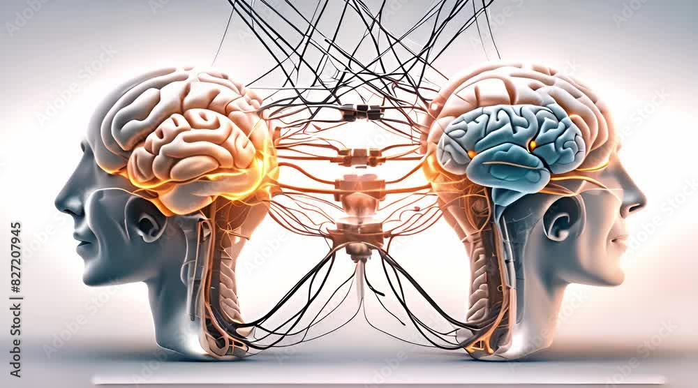 3D model of neuronal connections in the human brain, with glittering ...