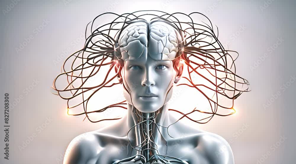 3D model of neuronal connections in the human brain, with glittering ...
