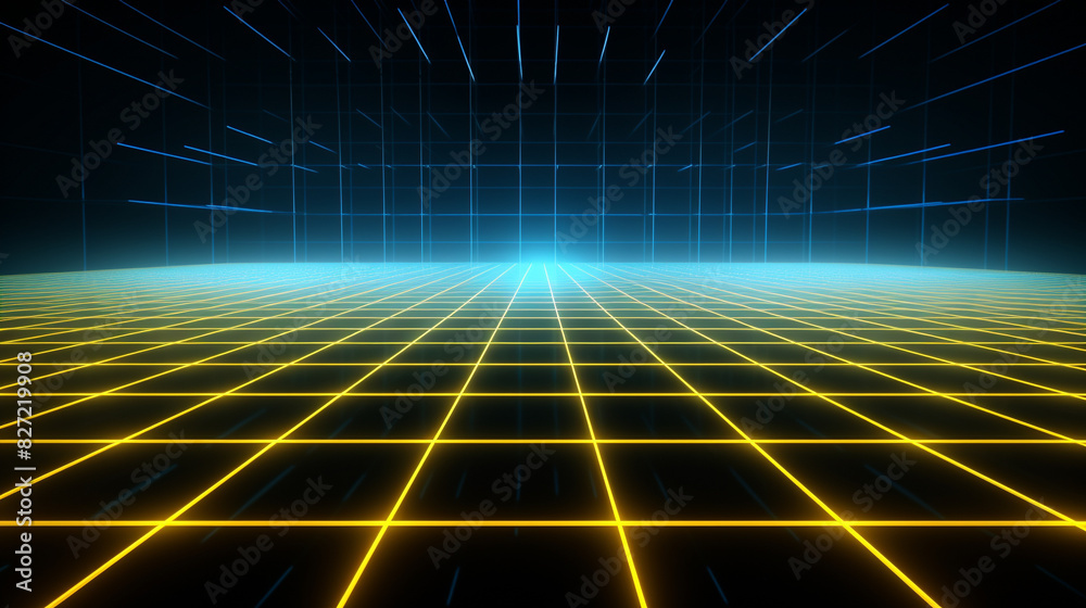 Futuristic digital grid background in blue and yellow hues, featuring a ...
