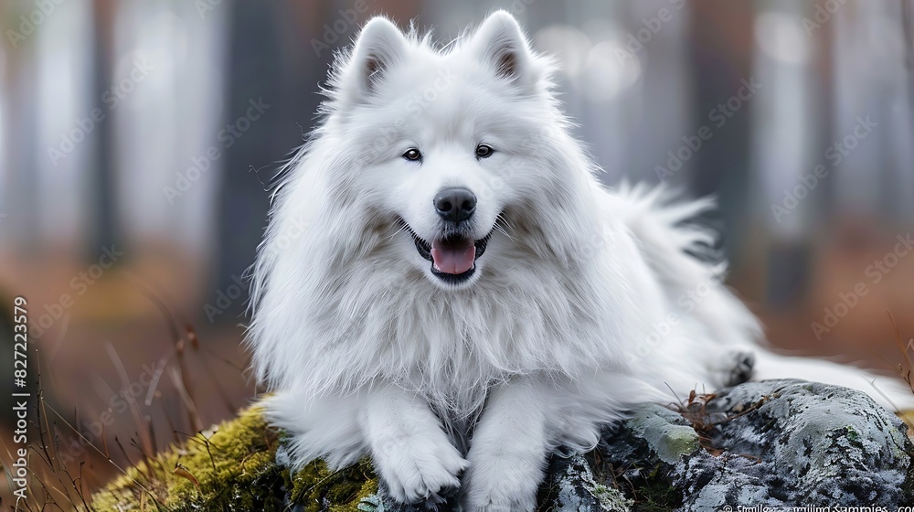 Foto Stock The Samoyed is a large, fluffy breed known for its friendly ...