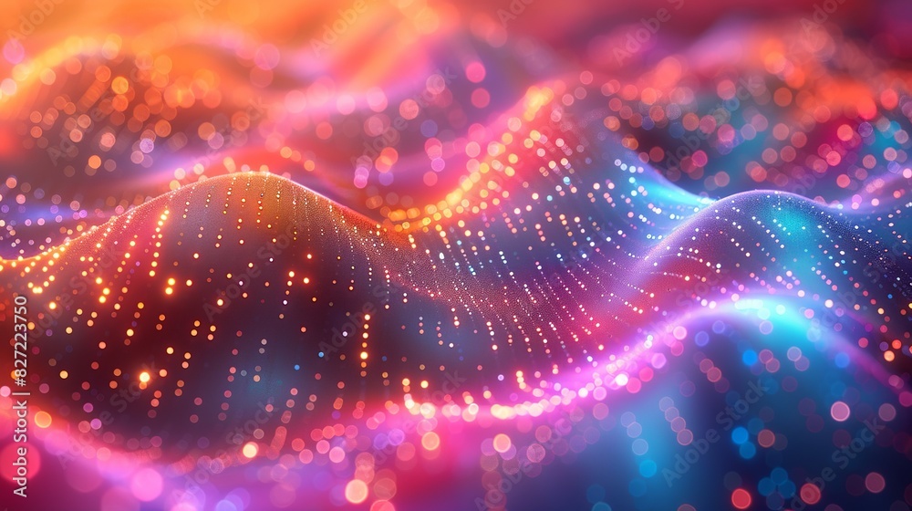 An abstract 3D illustration of big data streams, with colorful data nodes and pathways glowing ...