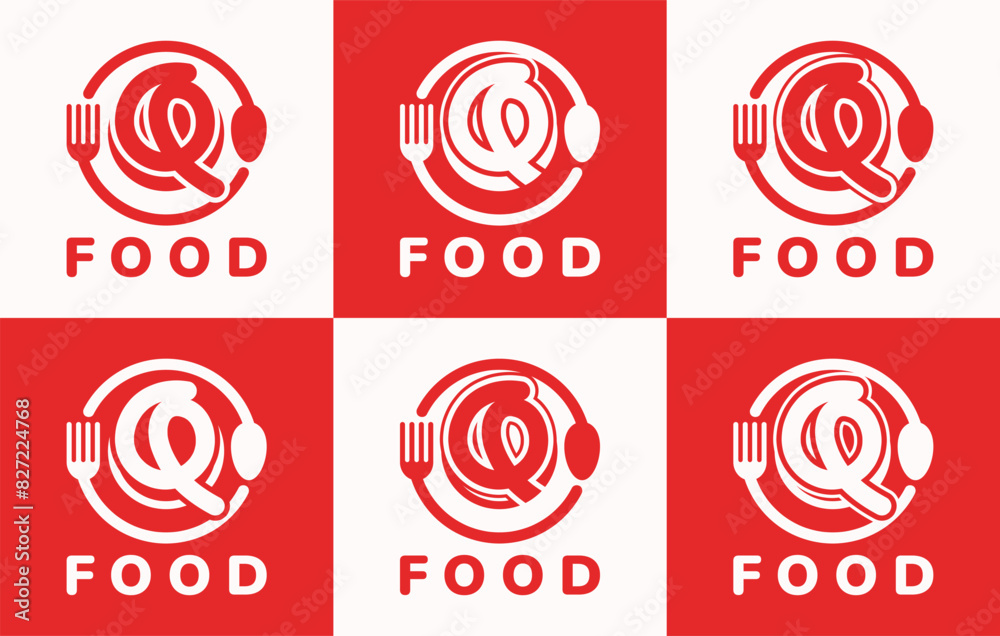 Set of letter Q food plate logo. This logo combines letters and cutlery ...