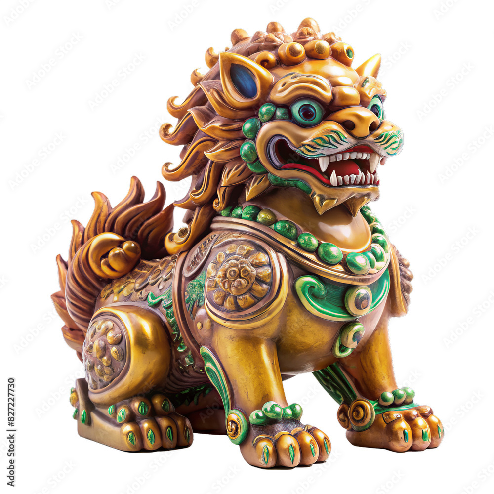 Chinese Foo Dog Sculpture in golden bronze colors, isolated on white ...