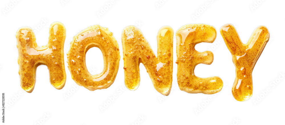 Honey Text made from Dripping Honey Syrup Isolated on White Transparent ...