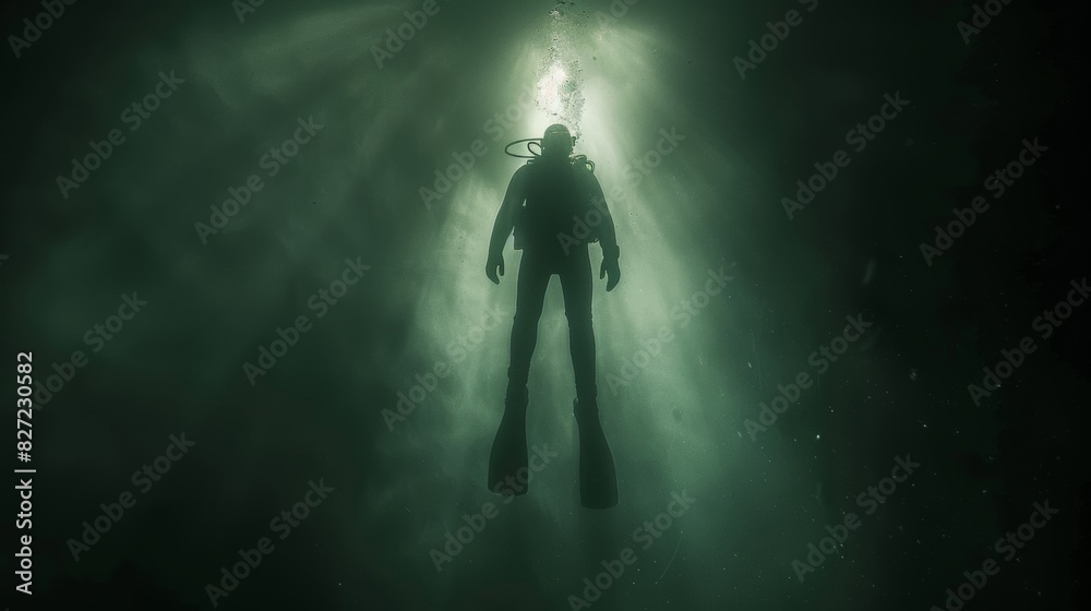 Deep sea diver in underwater cave. exploring the mysterious abyss of ...