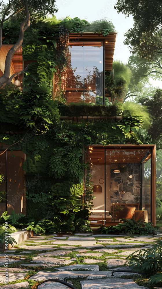 green overgrown house, symbolization of new sustainable lifestyles ...