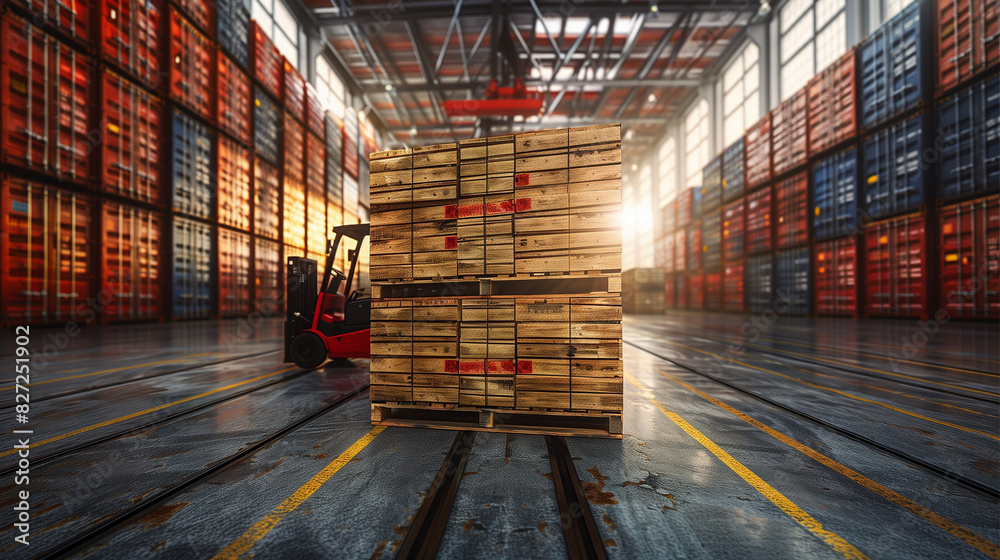 Large modern cargo pallet and hand pallet truck waiting to load into ...